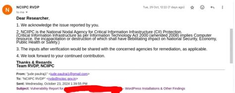 Jude Paulraj On Linkedin Cybersecurity Responsibledisclosure Nciipc Infosec Bugbounty…