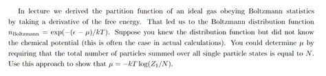 Solved In Lecture We Derived The Partition Function Of An Chegg