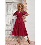 PRETTYGARDEN Womens Long Sleeve V Neck Leopard Print Ruffle Tiered Maxi Dress Tie Waist Boho