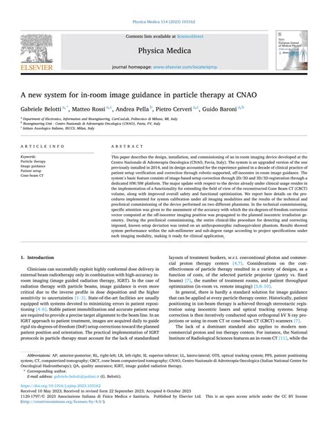 PDF A New System For In Room Image Guidance In Particle Therapy At CNAO