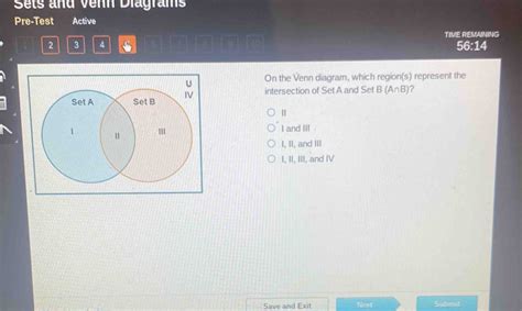 Sets And Venn Diagrams Pre Test Active TIME REMAINING On The Venn Diagram W Math
