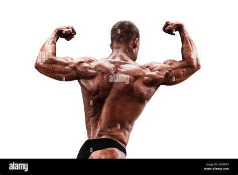 Bodybuilder Posing Back Double Biceps Isolated On White Background