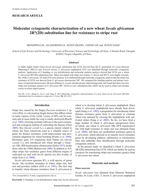 Pdf Molecular Cytogenetic Characterization Of A New Wheat Secale