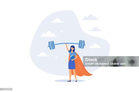 여성 강도 강력한 슈퍼 히어로 여성 리더십 또는 성공 여성 리더 자부심 야망 노력 또는 비즈니스 챔피언 개념 평면 벡터 현대