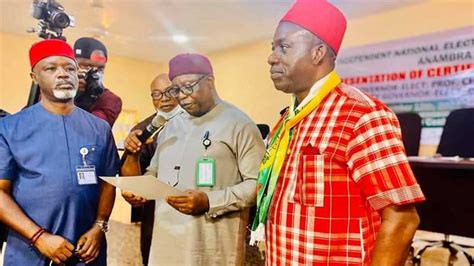 Inec Presents Certificate Of Return To Soludo Ibezim