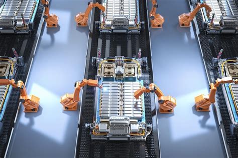 Premium Photo Robot Assembly Line With Electric Car Battery Cells
