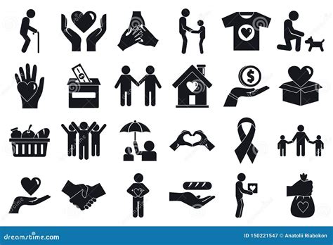 Volunteering Helping Icons Set Simple Style Stock Vector