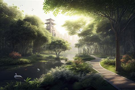 Futuristic City Concept Of Esg Green Buildings And Offices Filled With