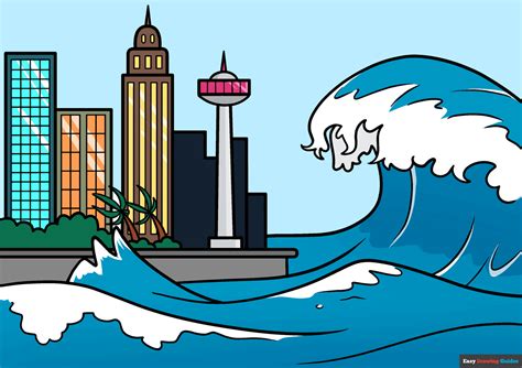 how to draw a tsunami wave step by step