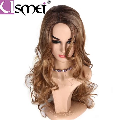 Usmei 30 Long Body Wavy Cosplay Wigs Fake Hair Mixed Brown Women Wig