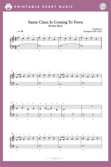 Santa Claus Is Coming To Town Traditional Piano Sheet Music Rookie