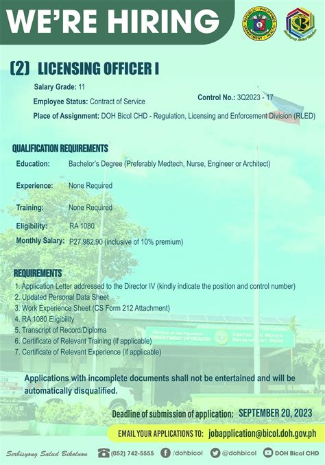 Doh Bicol Chd 📣📣doh Bicol Chd Is Hiring 📣📣 ⭕ Licensing