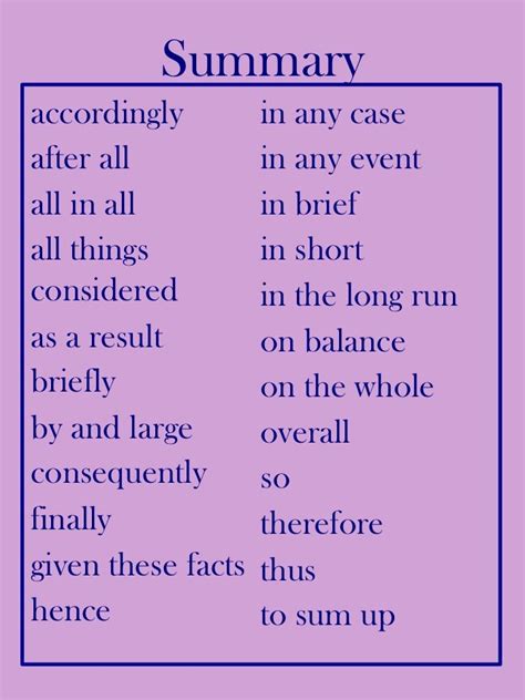 Transition Words Showing Summary Repinned By Chesapeake College Adult