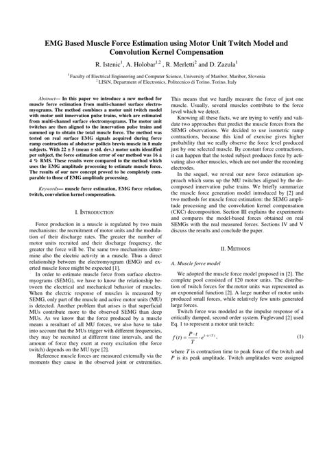 Pdf Emg Based Muscle Force Estimation Using Motor Unit Twitch Model And Convolution Kernel
