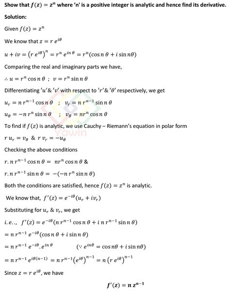 Show That F Z Z N Where N Is A Positive Integer Is Analytic And