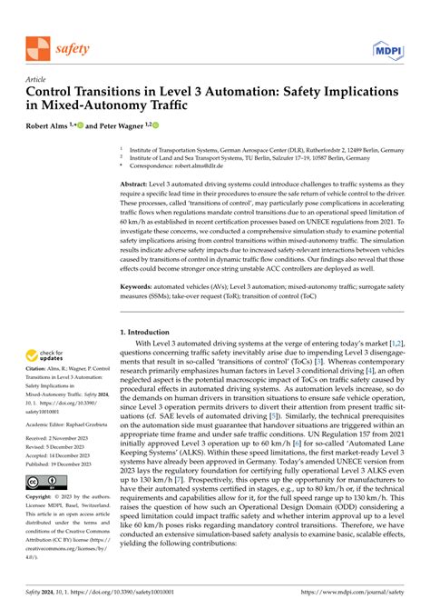 Pdf Control Transitions In Level 3 Automation Safety Implications In