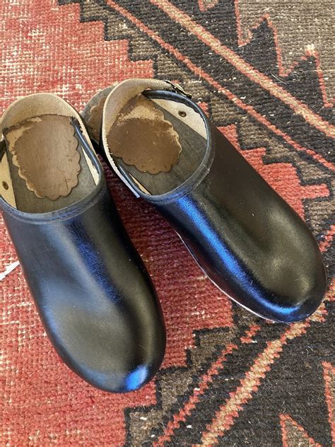 Swedish Original Clogs Black Leather Stapled Wooden P… Gem