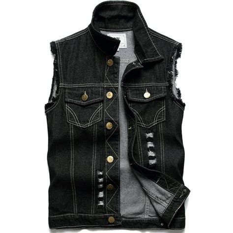 Lzler Mens Denim Vest Sleeveless Fashion Ripped Retro Jean Vest Jacket