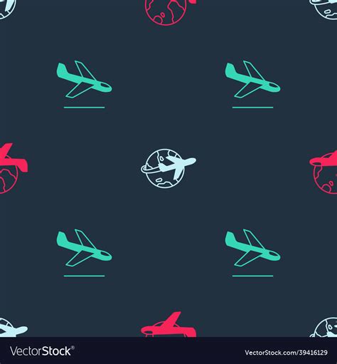 Set Globe With Flying Plane And Plane Landing Vector Image