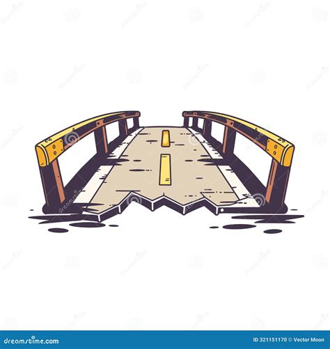 Broken Bridge Cartoon Illustration Isolated White Background Wooden