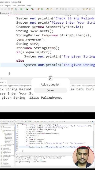 Check String Palindrome Or Not Palindrome Java Coding Javaprogramming Programmingchallenge