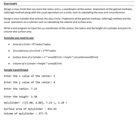 Solved Exercise Design A Class Circle That Can Store The Chegg