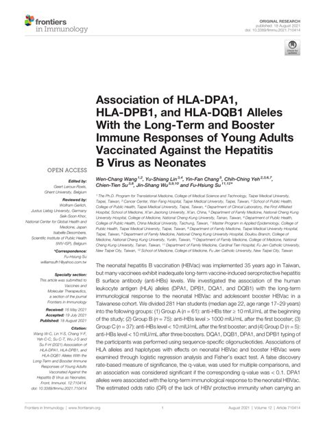 Pdf Association Of Hla Dpa1 Hla Dpb1 And Hla Dqb1 Alleles With The