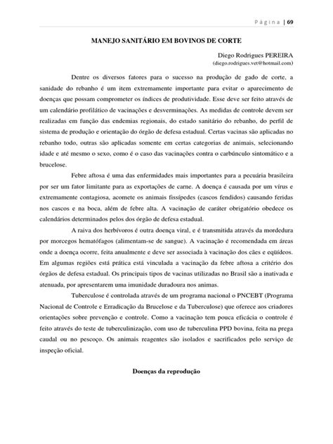 Manejo Sanitário Em Bovinos De Corte Pdf Parasitismo Vacinas