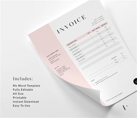 Plantilla De Factura Word Factura Imprimible Formularios De Pedido