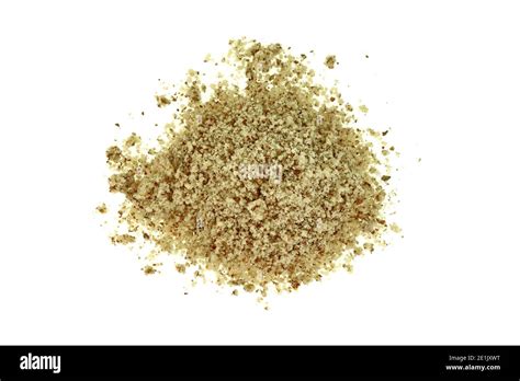 Ground Walnuts Powder On White Chopped Walnuts Pile Isolated On White