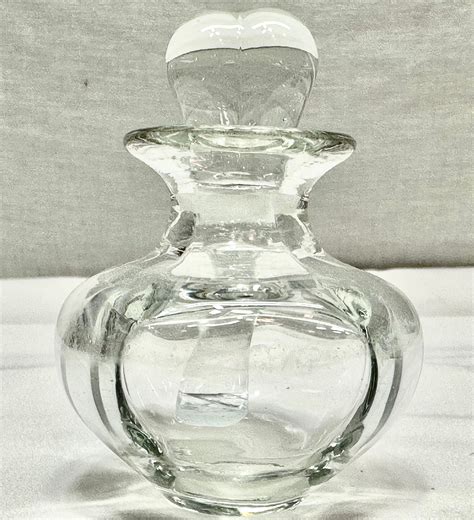 Vintage Clear Round Glass Perfume Bottle With Rounded Heart Shaped