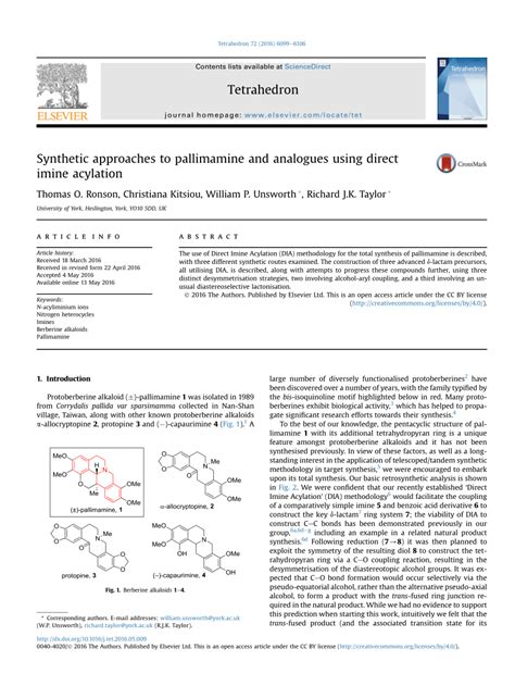 Pdf Synthetic Approaches To Pallimamine And Analogues Using Direct