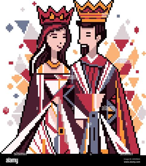Pixel Art Of King Queen Royal Isolated Background Stock Vector Image