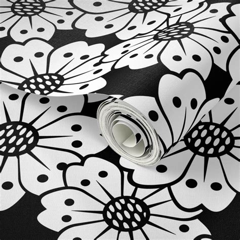 Cherry Blossoms Pattern Black And Wallpaper Spoonflower