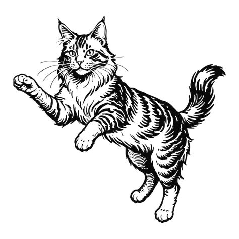Premium Vector Maine Coon Cat Hand Drawn Engraved Ink Line Art Sketch