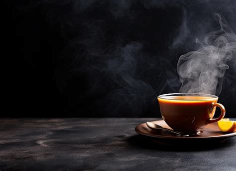 Premium Ai Image A Cup Of Freshly Brewed Black Teaescaping Steamwarm Soft Light Darker