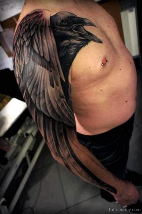 Crow Tattoo On Full Sleeve Tattoo Designs Tattoo Pictures