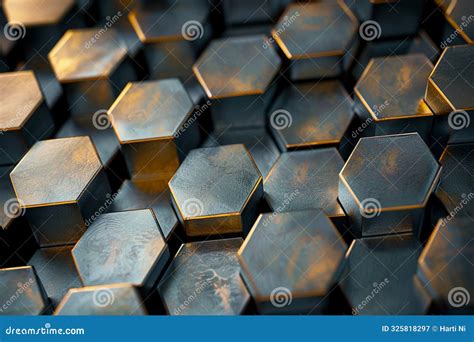 Generative Ai Image Of Interlocked Metal Honeycomb Hexagon Pattern Abstract Wallpaper Stock