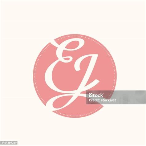 Ej 모노그램 로고 문자 E 문자 J 장식 서명 문자 붓글씨 알파벳 이니셜 핑크 컬러 서클 헝겊 모노그램에 대한 스톡 벡터 아트