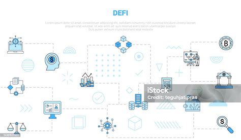 Defi 분산 금융 개념 아이콘 세트 템플릿 배너와 현대적인 블루 컬러 스타일 0명에 대한 스톡 벡터 아트 및 기타 이미지