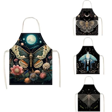 Kitchen Apron Butterfly Floral Moon Printed Creative Cooking Temu