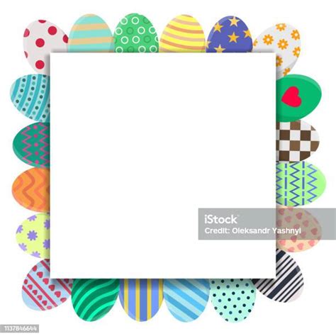 화려한 달걀 화 환 형태로 부활절 카드의 템플릿입니다 인사말 또는 텍스트에 대 한 공간이 있는 초대장 템플릿입니다 디자인 웹 인쇄를 위한 벡터 일러스트 레이 션 부활제에