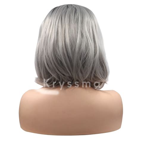 Ombre Grey Bob Straight Synthetic Lace Front Wigs Edna