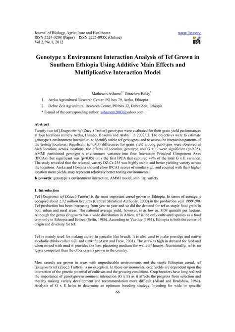 Genotype X Environment Interaction Analysis Of Tef Grown In Southern