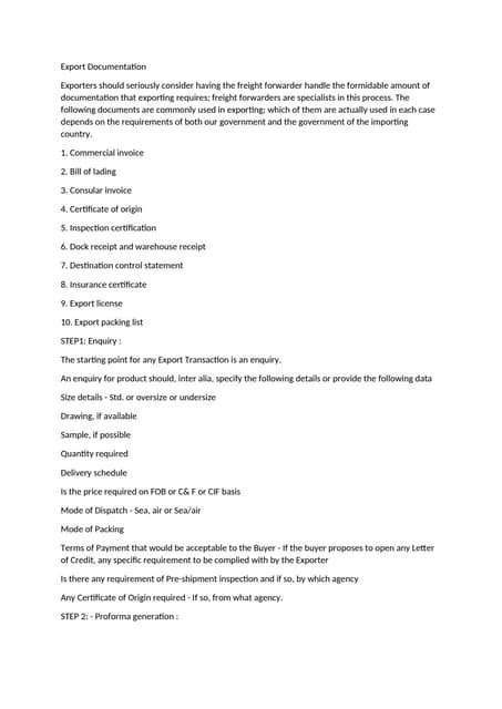 Export Documentation In International Business Doc