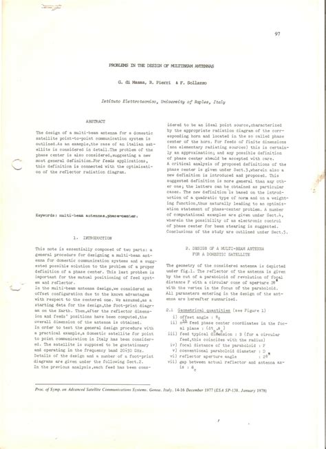 Pdf Problems In The Design Of Multibeam Antennas