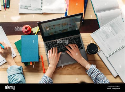 Female Hands On The Laptop Keyboard Top View Knowledge Concept Babes Surfing Information