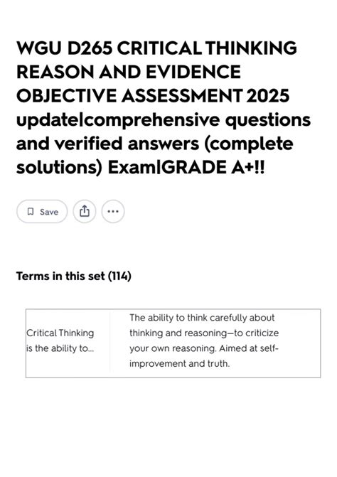 Wgu D265 Critical Thinking Reason And Evidence Objective Assessment 2025 Update Comprehensive