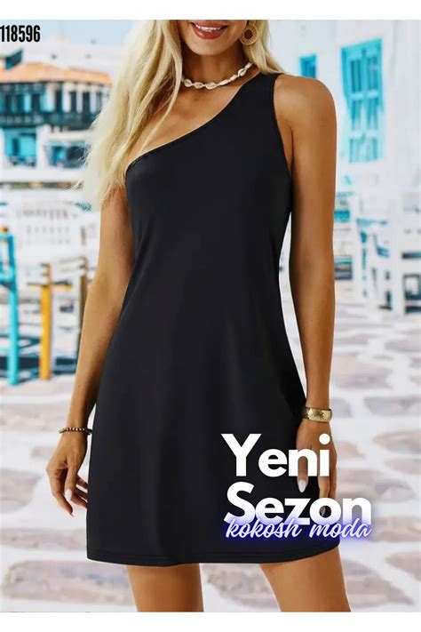 Kokosh moda Tek Omuzdan Askılı Kolsuz Krep Mini Elbise Fiyatı