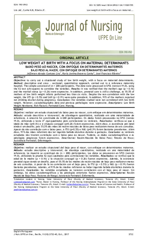 Pdf Low Weight At Birth With A Focus On Maternal Determinants